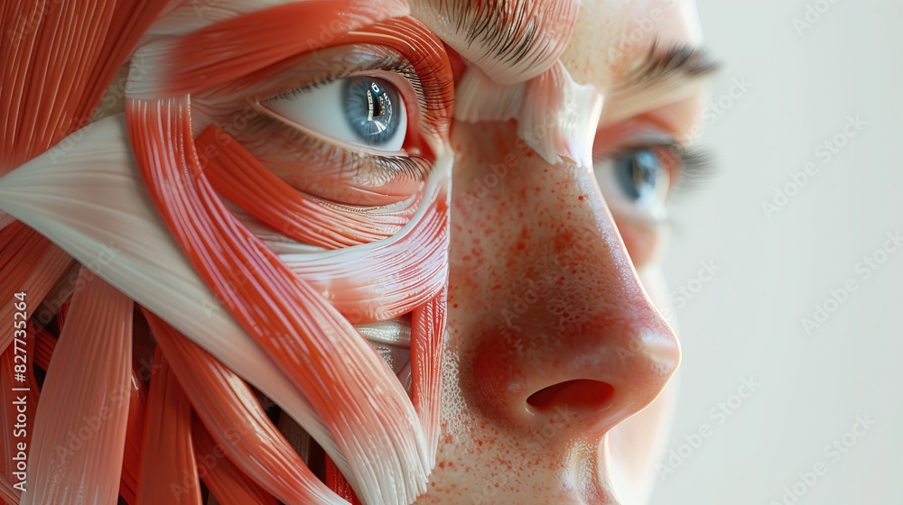 Anatomical cross section of female face muscle anatomy model, skin and ...