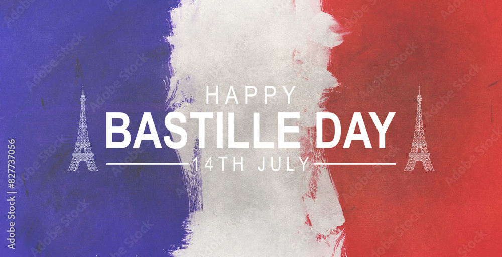 French National Day, 14th of July brush stroke banner in colors of the ...