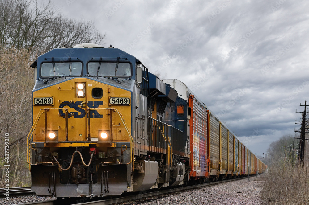 An off-road CSX Transportation locomotive leads a Union Pacific ...