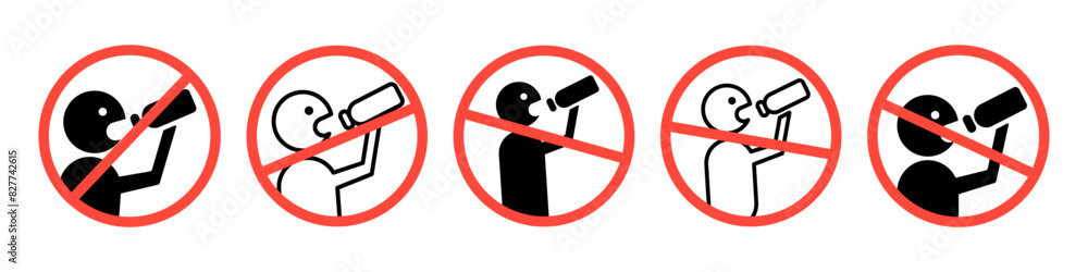 Don't drink icon. No alcohol sign. Drunk men not allowed ban symbol. Do ...