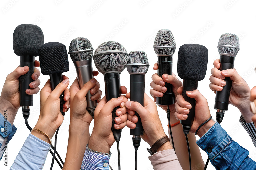 journalist's hand interviewing isolated on transparent background ,many ...