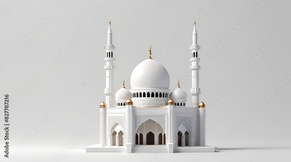 3D rendering of a simple miniature mini mosque front view on a bright ...