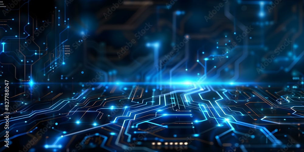 AI theme with 80 blank space dark blue palette pale blue circuits ...