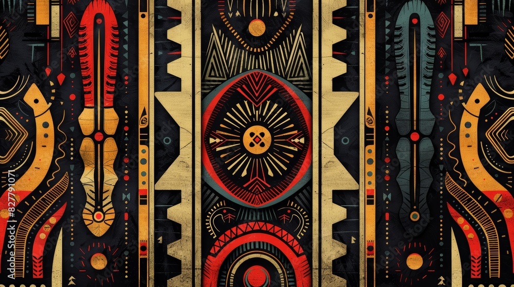 Illustrate a tribal design pattern with bold, geometric shapes and ...