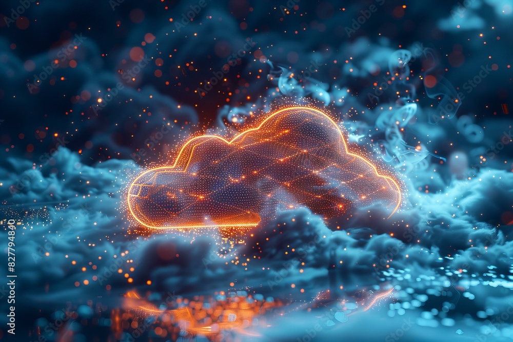 Digital image of cloud technology background with data particles flying ...