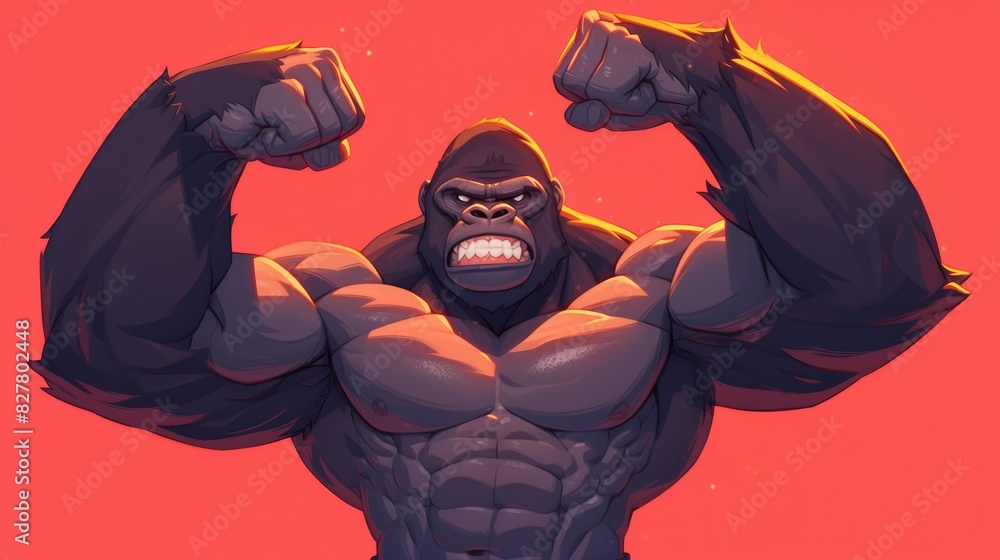 An enraged cartoon gorilla flexing its muscles in a fitness inspired ...