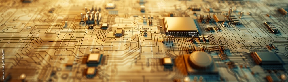 ภาพประกอบสต็อก Vintage style depiction of an early microchip, sepia ...