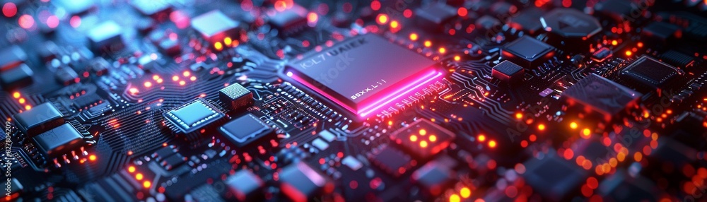 Detailed illustration of a microprocessor with holographic data ...