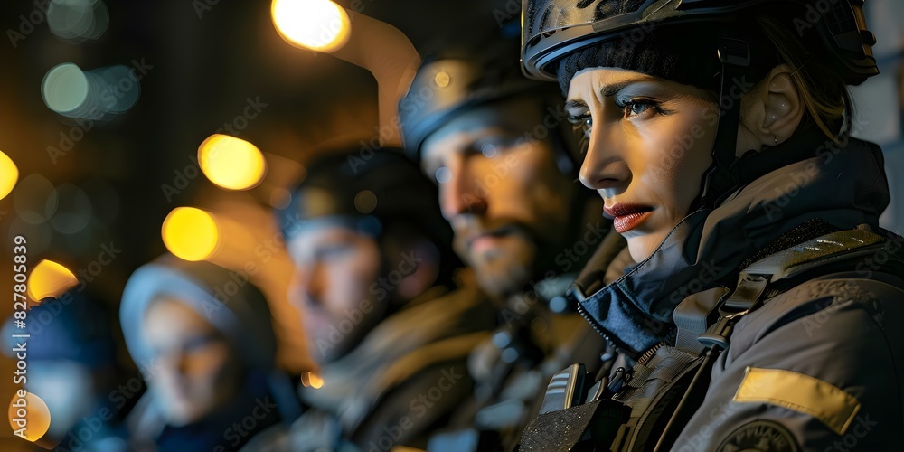 Police team collaborating at edge of restricted crime scene for ...