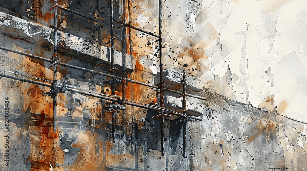 Abstract industrial artwork featuring rusted pipes and weathered ...