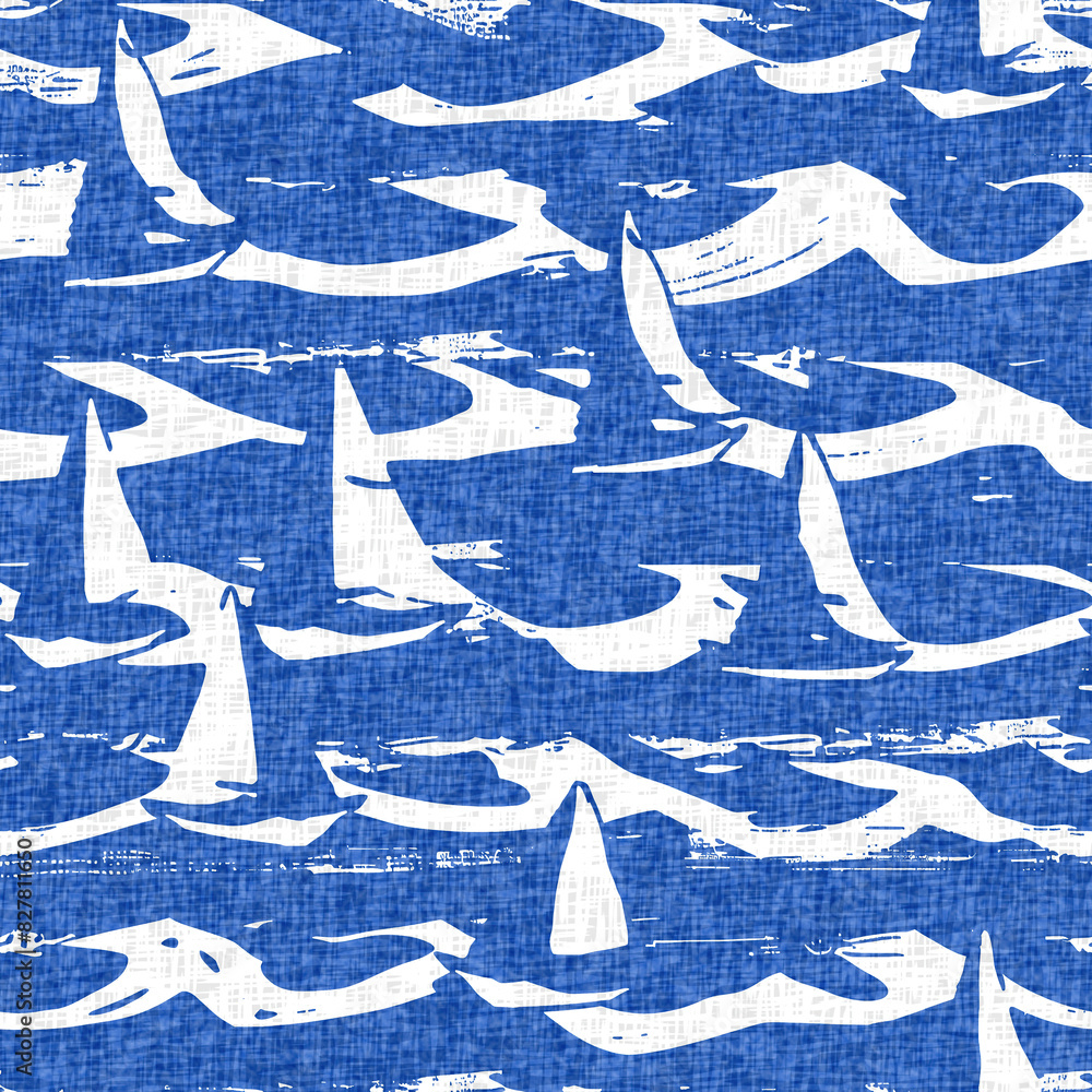 Coastal sail boat in azure ocean blue seamless background. Modern ...