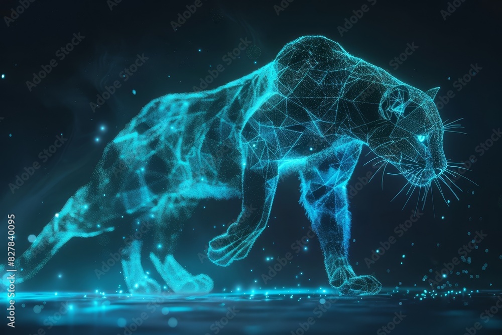 Glowing Wireframe Tiger,Futuristic Digital Predator in Abstract Eco ...
