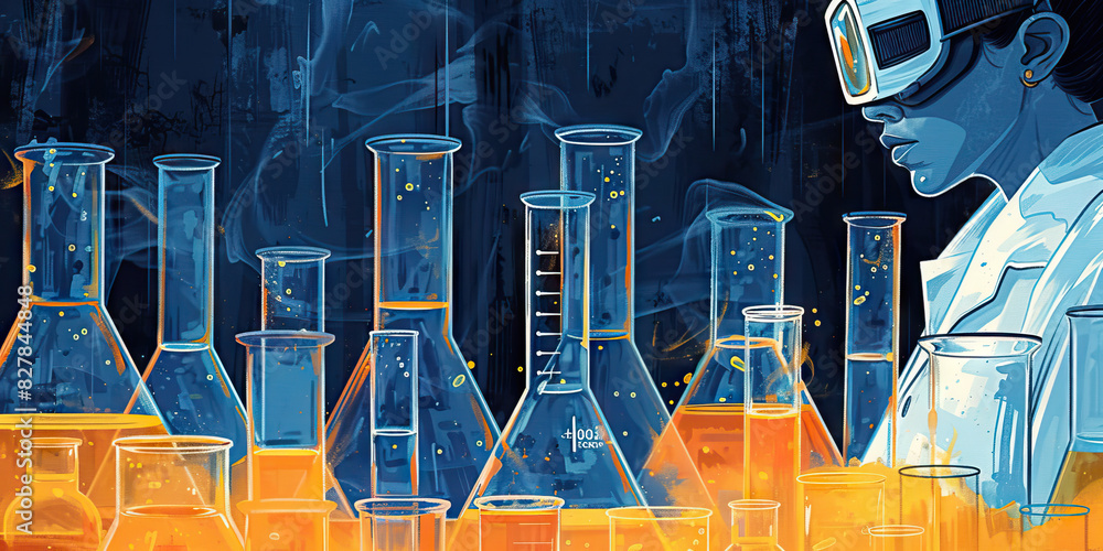 Chemical Alchemy: A focused scientist meticulously mixing solutions in ...
