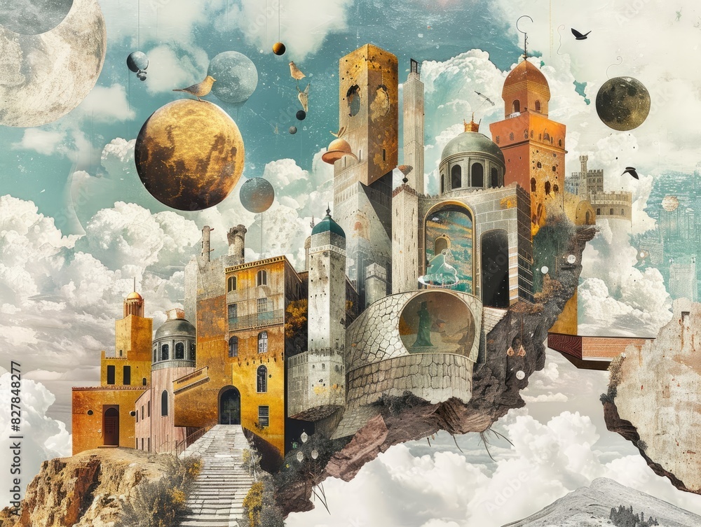 An imaginative collage art piece using elements of surrealism, such as ...