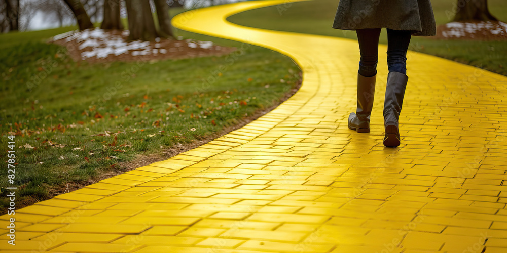 Yellow Brick Road - A traveler walks down a winding path, the iconic ...