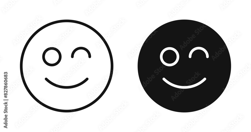 Vetor de Smile wink line icon set. wink eye smiley vector icon. blink ...