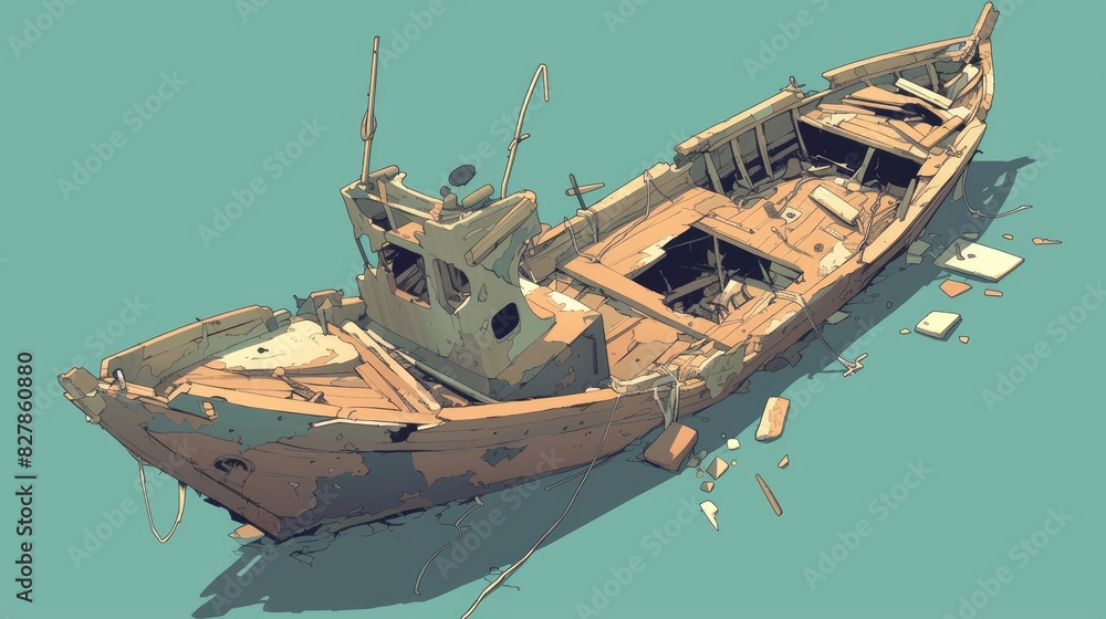 Illustration of a shipwreck icon in a cartoon 2d style showcasing an ...