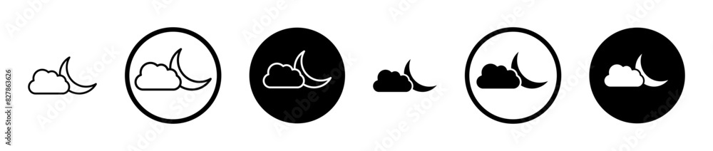 Cloud moon vector icon set. Night time sign. Nighttime dream icon ...