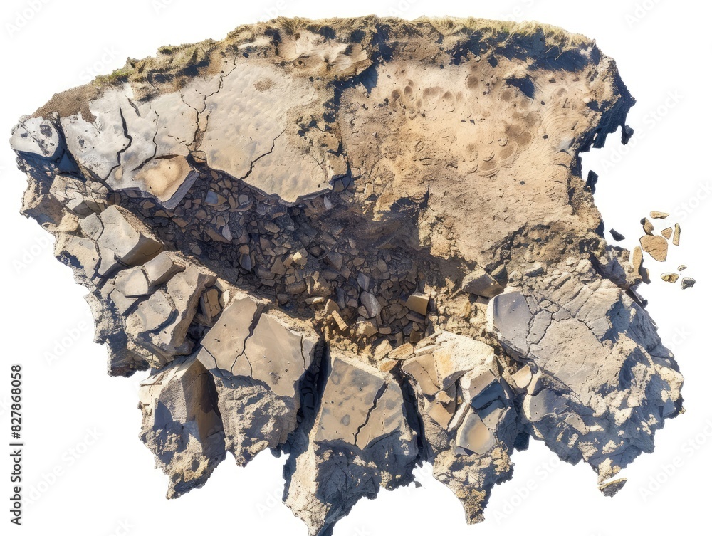 Aerial photo of a severely impacted area with a central collapse and ...