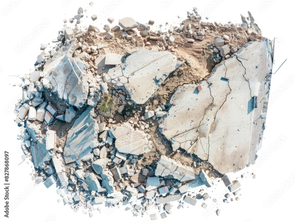 Aerial photo of a severely impacted area with a central collapse and ...