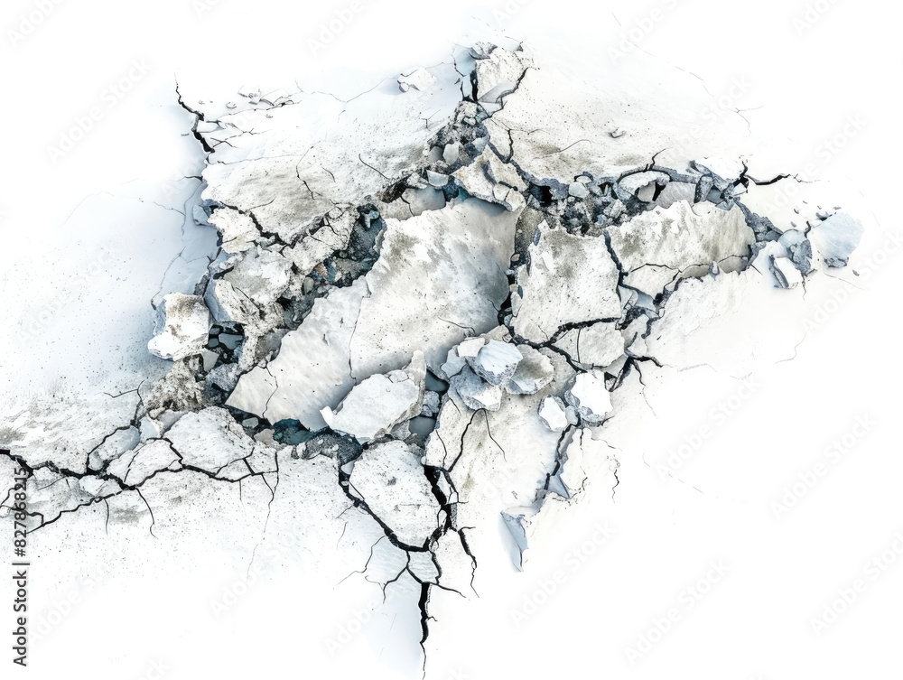 Aerial photo of a severely impacted area with a central collapse and ...