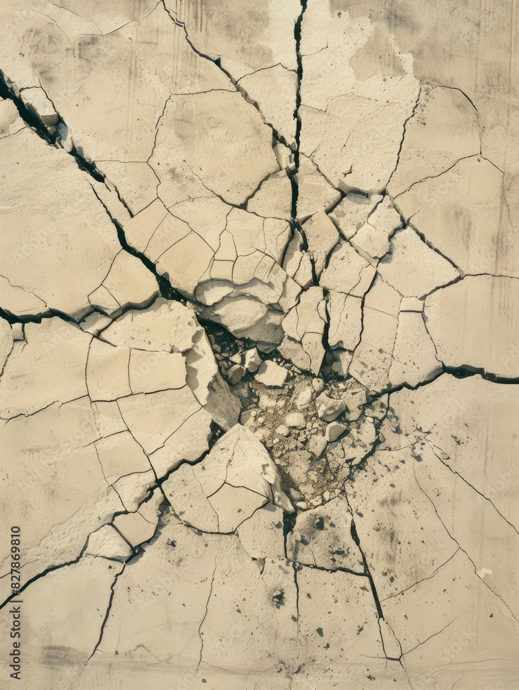 Overhead photo of an area showing severe collapse and radiating cracks ...