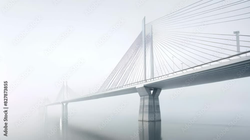 A long, state-of-the-art suspension bridge crosses a wide body of water ...