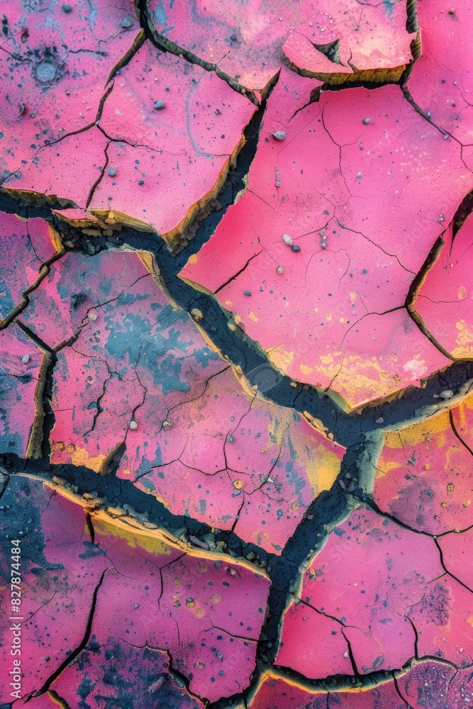 Top view photo of a vividly colored ground surface showing a severe ...