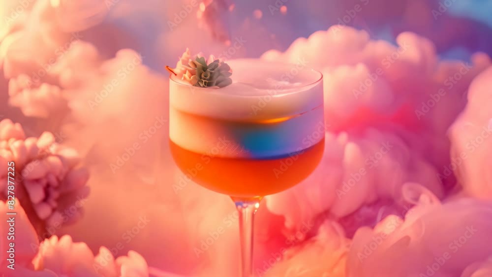 A glass filled with a liquid resting on a table, with soft pastel ...