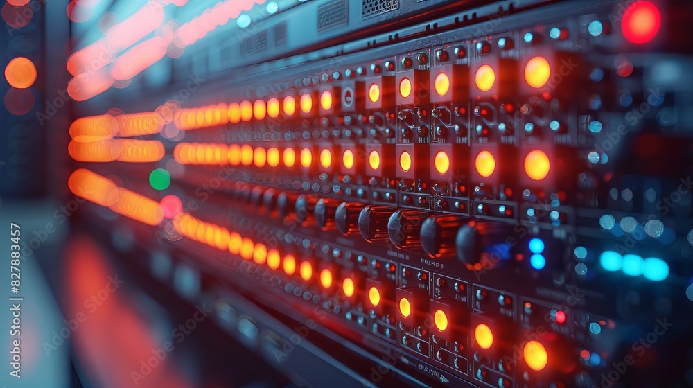 Many network switch hubs and ethernet cables in a rack cabinet. Network ...