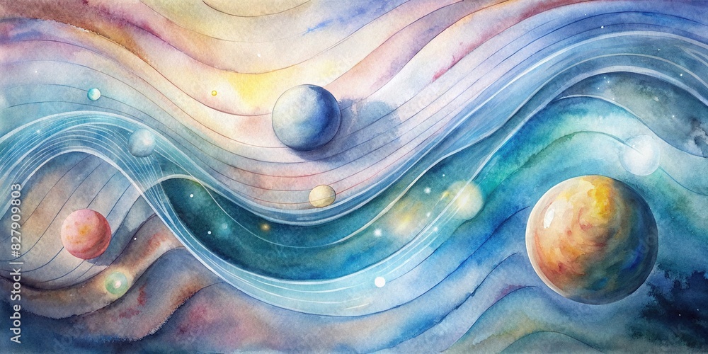 Abstract representation of spacetime curvature caused by solar system gravity force, gravity ...