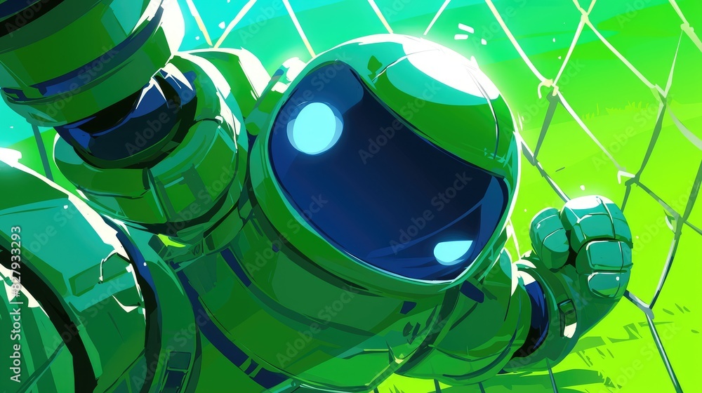 The cartoon 2d doodle stickman soccer football goalkeeper is poised and ...