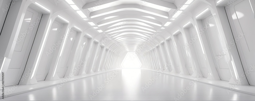 Architecture interior of a modern building long corridor with a white ...