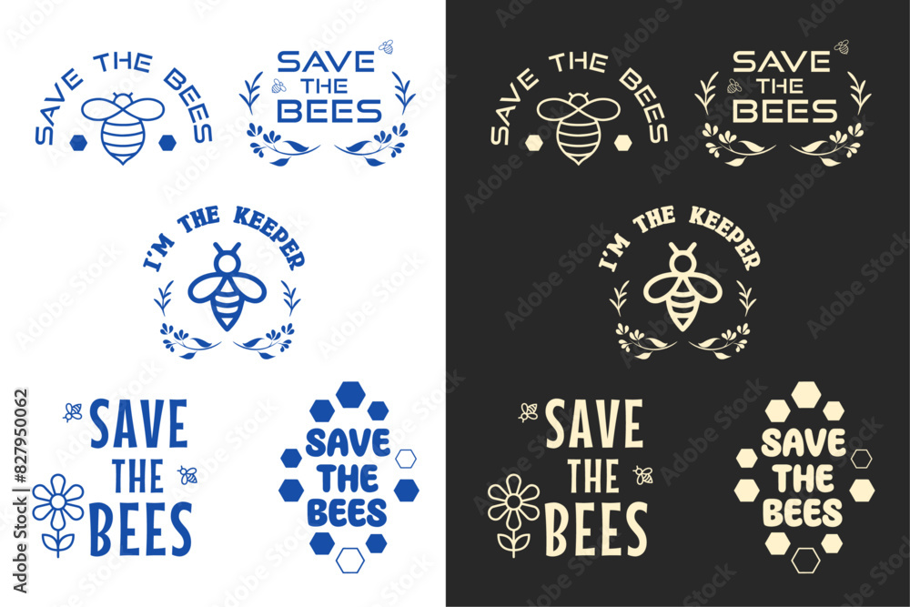 Save the bees design lettering round badge logo. Protect pollinators ...