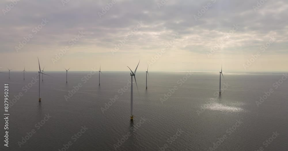 Windmill park green energy from drone view, windmill offshore wind farm ...