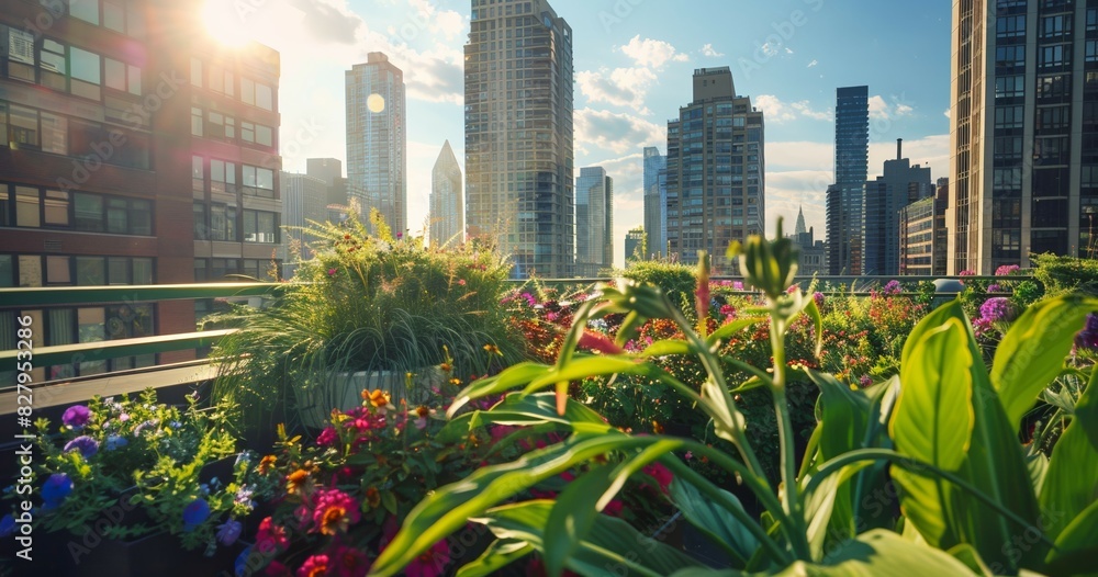 green plants and garden on rooftop of residential or office building ...