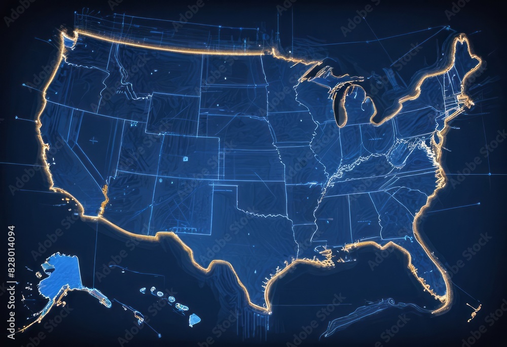 Digital map of USA, concept of North America global network and ...