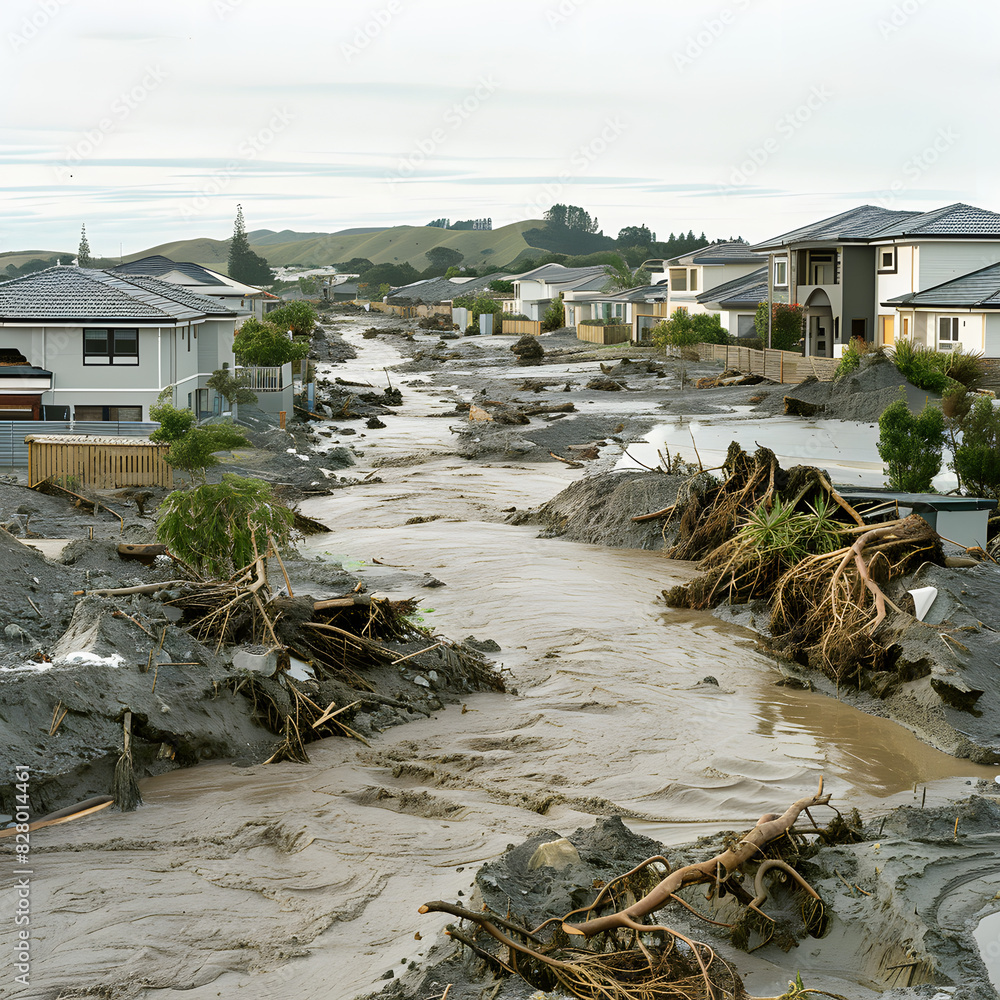 Silt and housing estate buried and damaged in the cyclone gabrielle ...