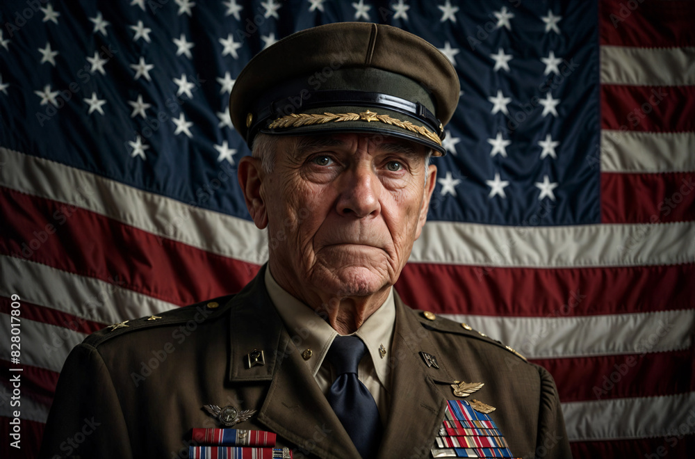 Veterans Day. Elderly man dressed in military uniform with medals on ...