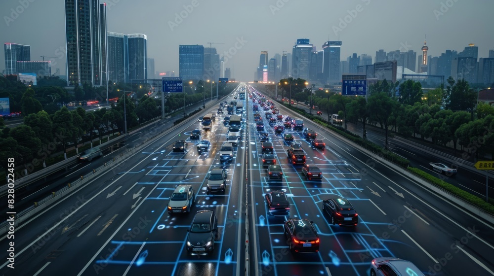 Traffic Flowing Smoothly Along a Major Urban Route, Captured from a ...