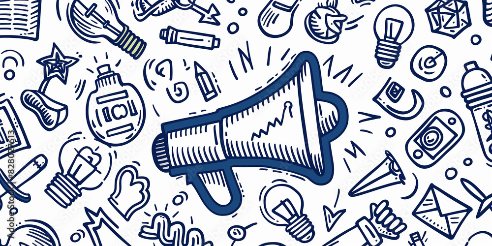 Detailed Marketing Doodle Design Featuring Charts, Target Icons, and ...