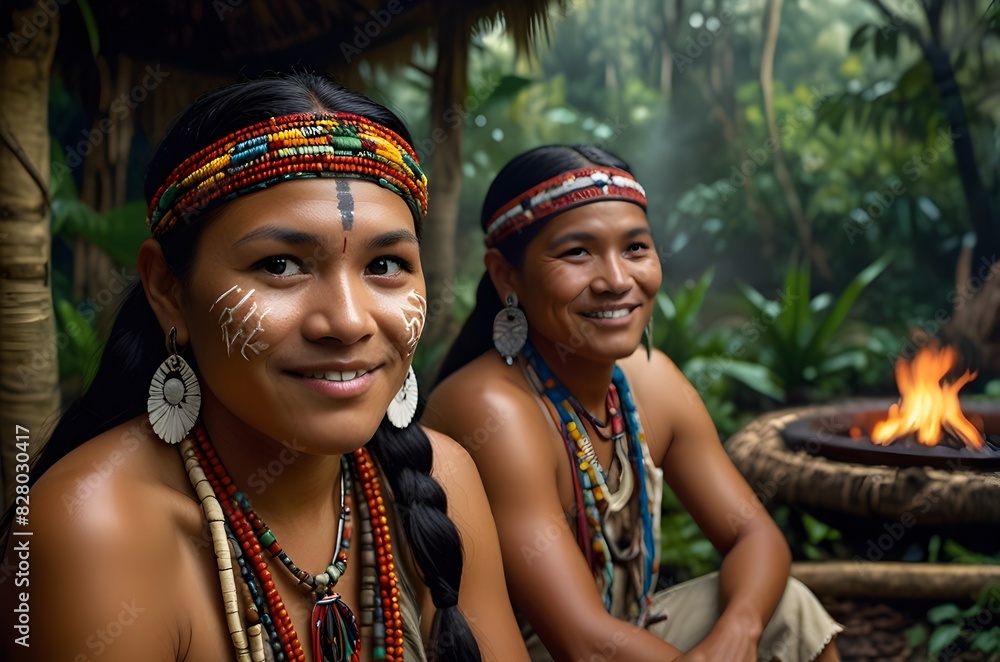 Indios del amazonas en medio de la selva y en la ciudad Stock Photo | Adobe Stock