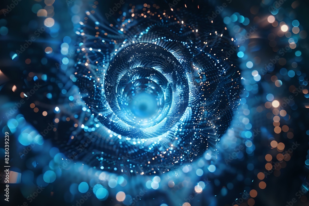 Abstract digital art featuring a swirling blue vortex of light ...