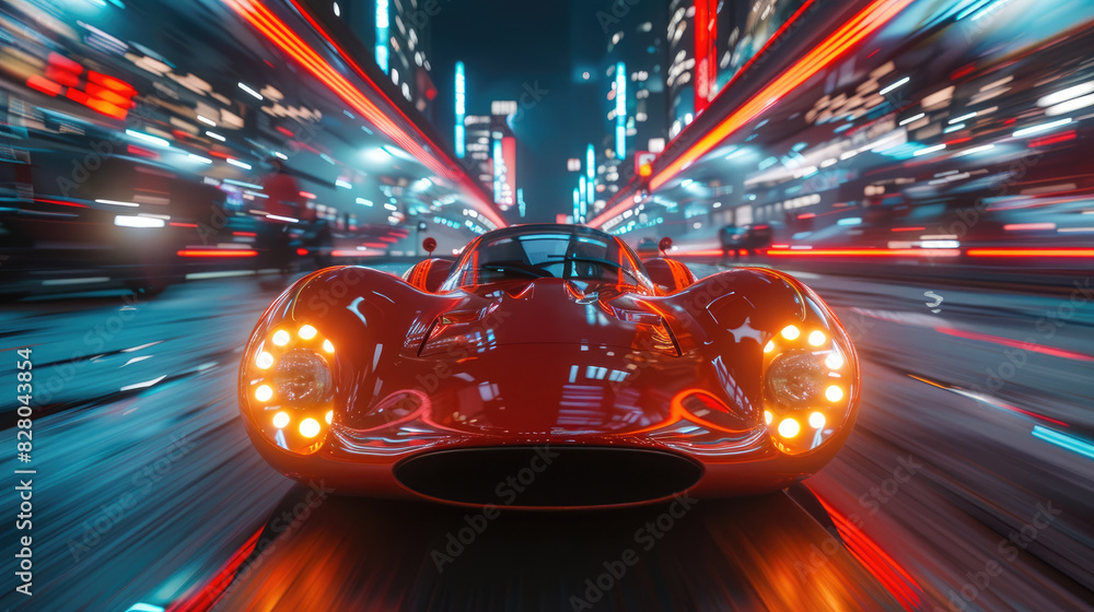 Elegant sports car: a sleek vehicle rushing down the road at high ...