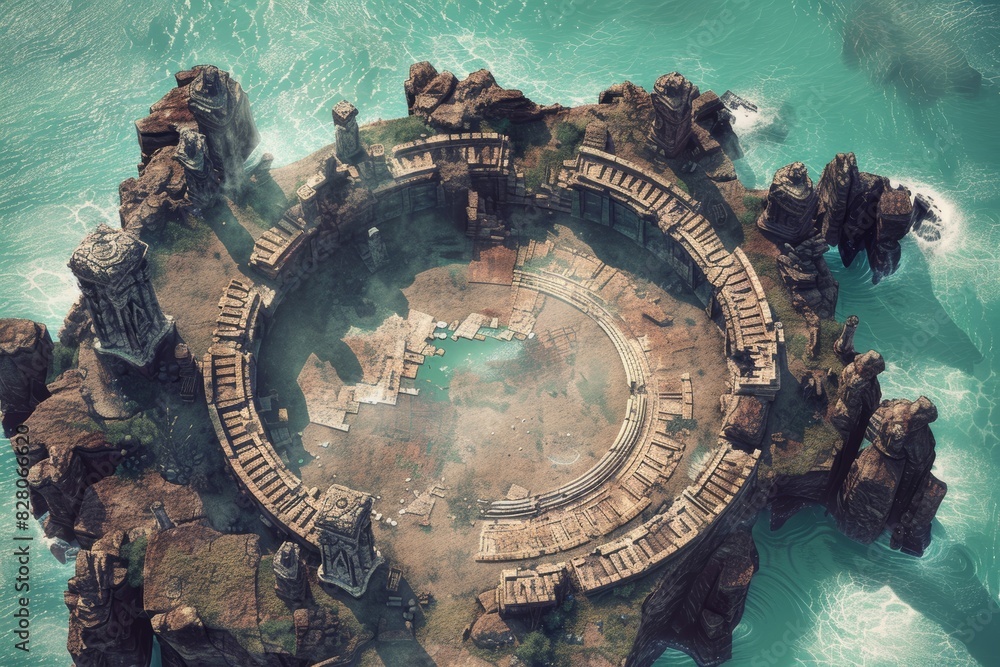 Ancient Arena on a Sinking Island forgotten god game dnd map Stock ...