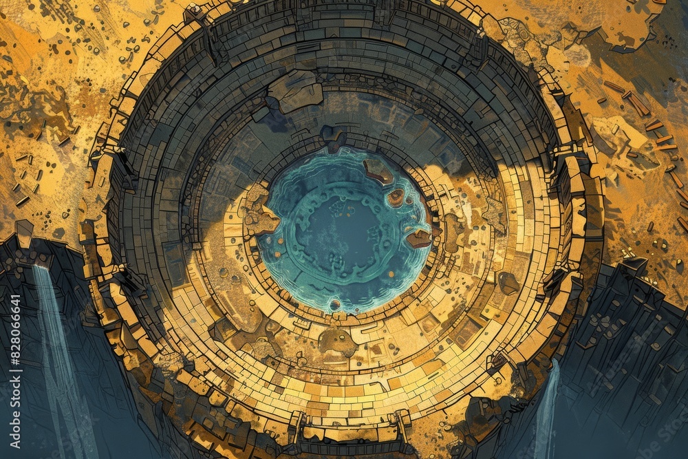 Ancient Arena on a Sinking Island, Top down View game map dnd Stock ...