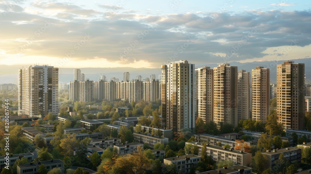 Featuring a wide expanse of mid-rise buildings with occasional high ...