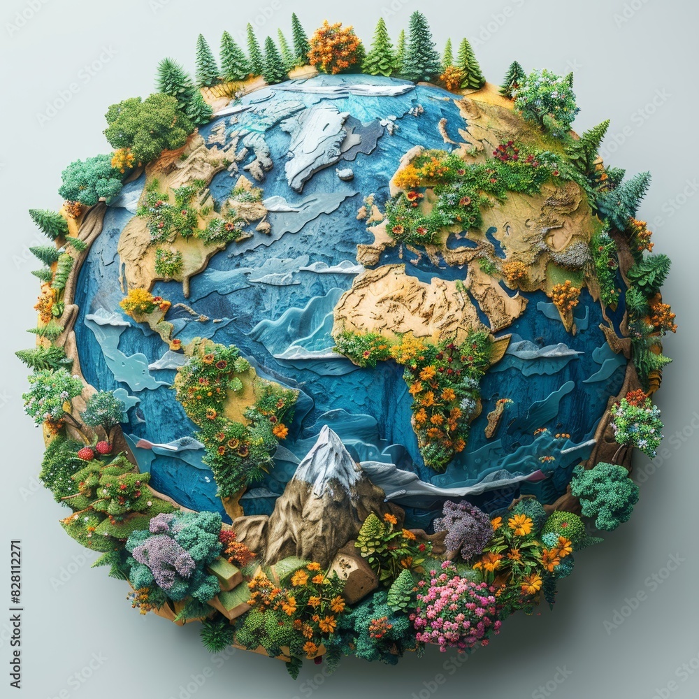Colorful 3D model of Earth showcasing diverse terrain and lush ...