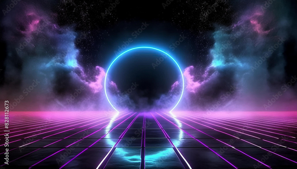Synthwave vaporwave retrowave cyber background with copy space, laser ...