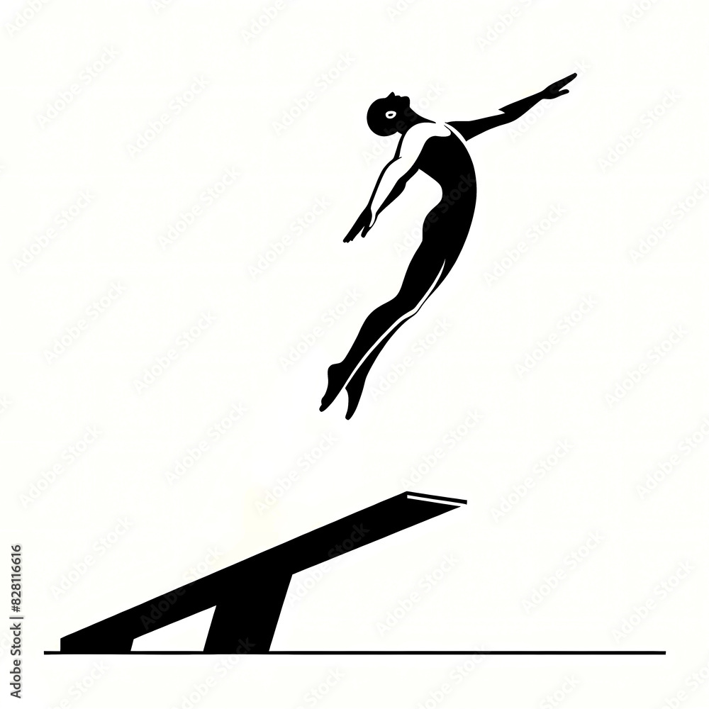 Black and white Vector illustration of a diver taking off from a ...